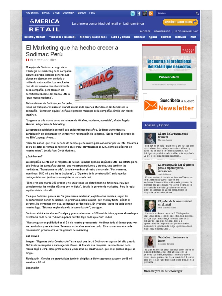 El Marketing Que Ha Hecho Crecer A Sodimac Perú - América Retail | PDF ...