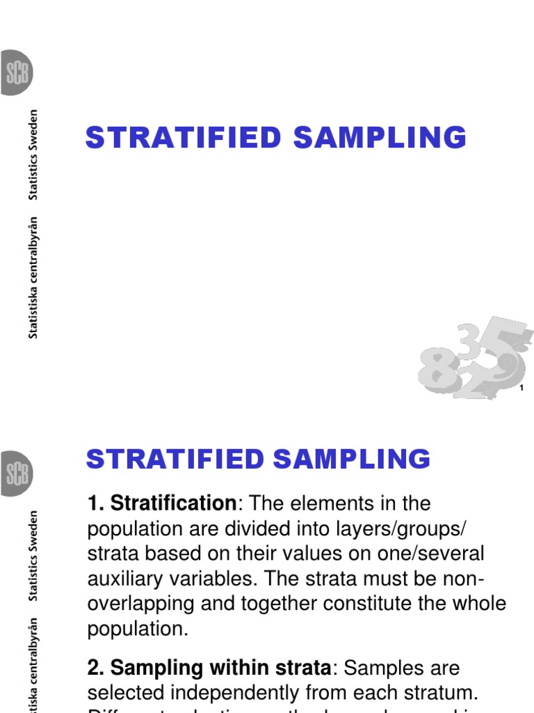 Stratified Sampling Guide | PDF | Stratified Sampling | Estimation Theory