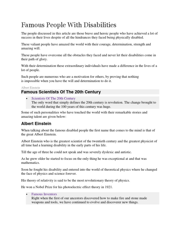 Famous People With Disabilities Disability History: The Disability