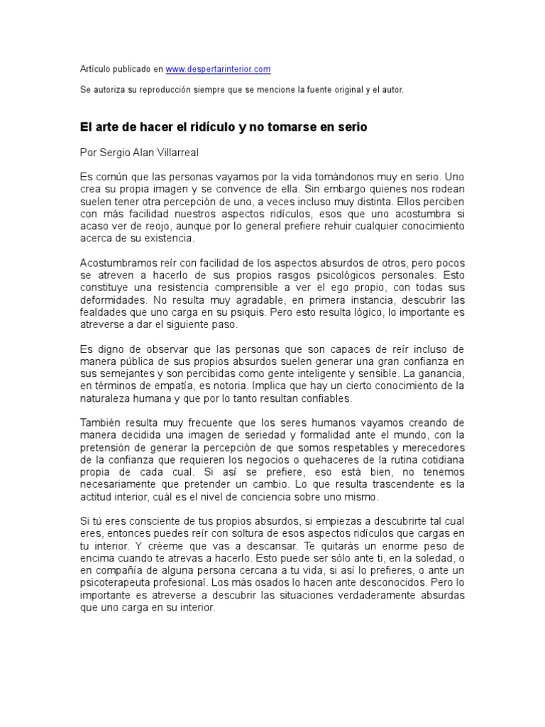 El Arte de Hacer El Ridiculo y No Tomarse en Serio | PDF | Conocimiento ...