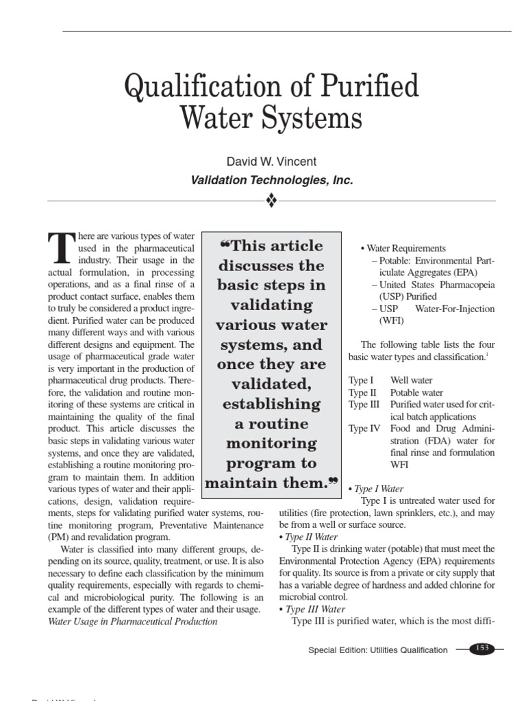 Qualification of Purified Water Systems PDF | PDF | Water Purification ...
