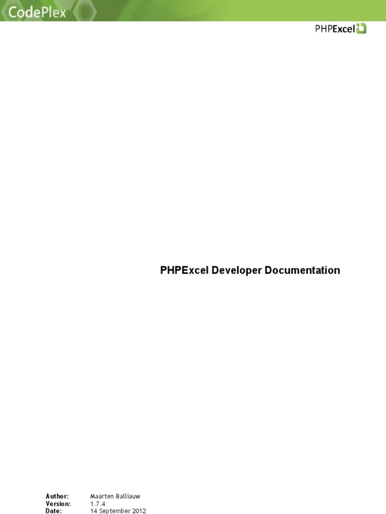 PHPExcel Developer Documentation | PDF | Microsoft Excel | Spreadsheet PHPExcel Developer Documentation | PDF | Microsoft Excel | Spreadsheet