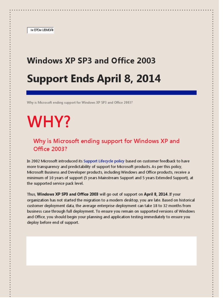 Support Ends April 8, 2014: Windows XP SP3 and Office 2003 | PDF ...