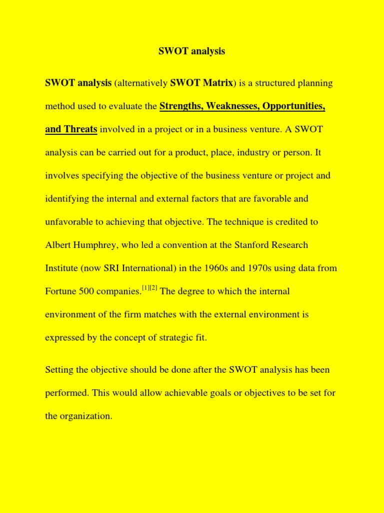 Swot Analysis PROJECT | PDF | Swot Analysis | Business