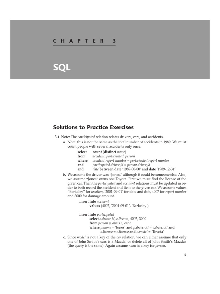 SQL Solutions To Practice Exercises | PDF | Sql | Data Management