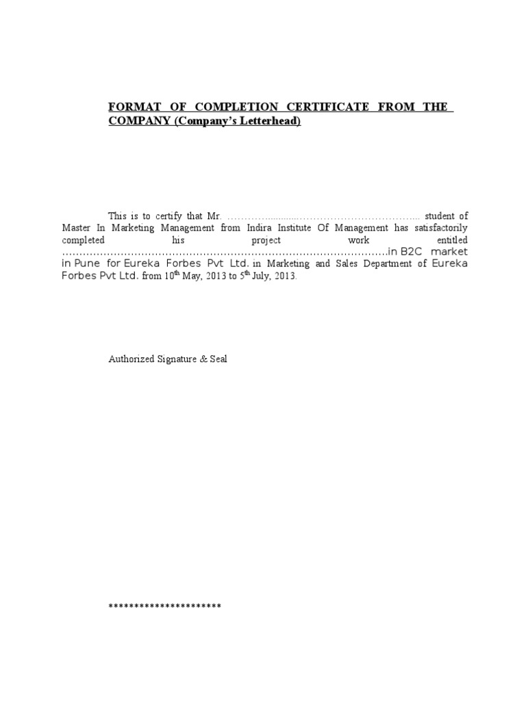 Project Completion Certificate Format | PDF