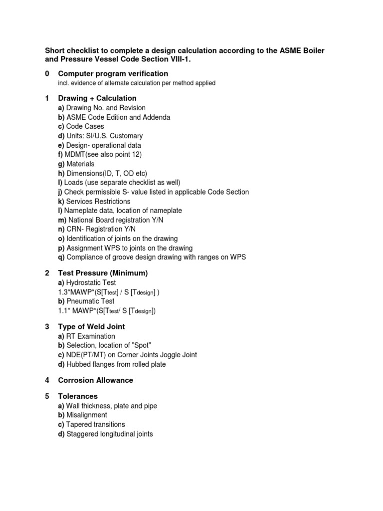 ASME Pressure Vessel Design Checklist | PDF | Gas Technologies | Pipe ...