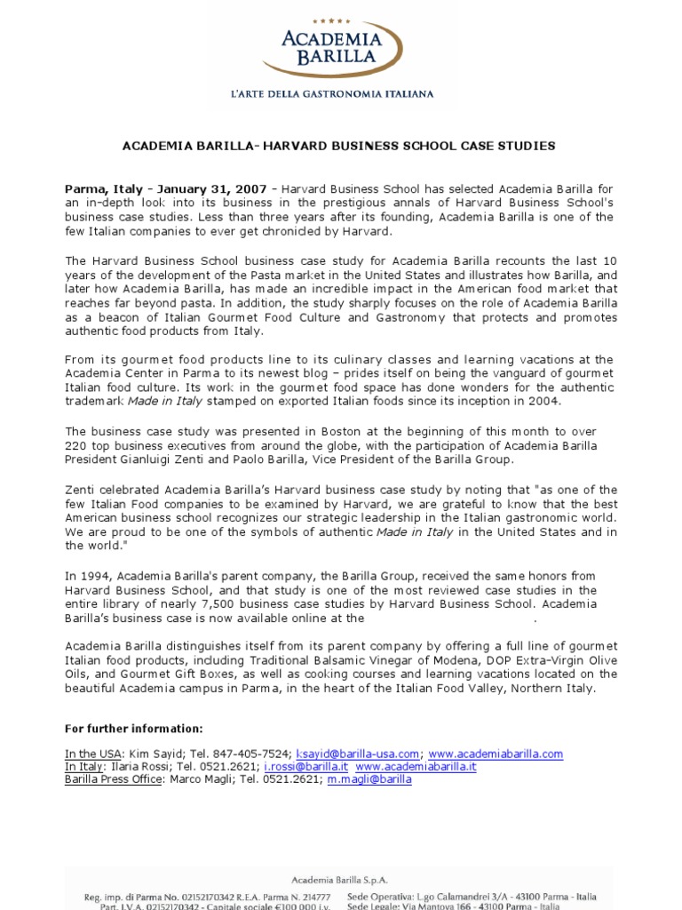 Academia Barilla's Harvard Case Study | PDF | Italian Cuisine | Gastronomy