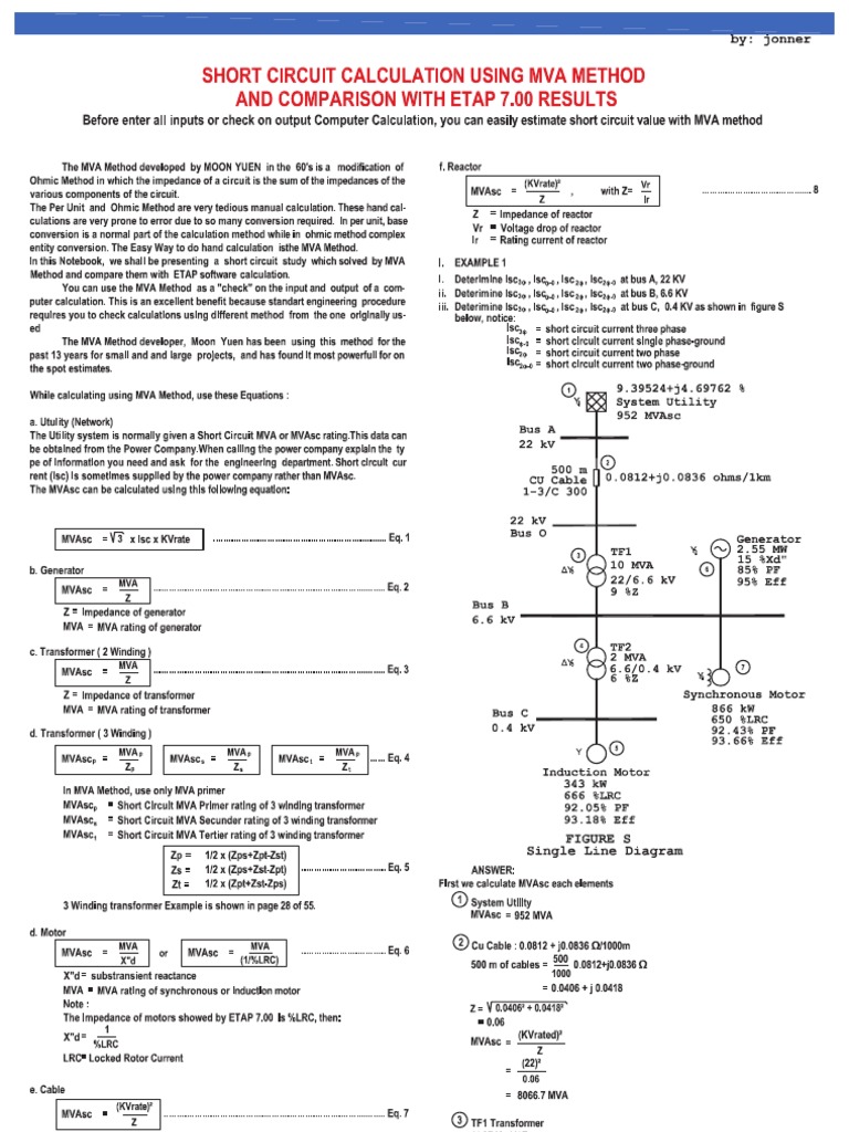 Short Circuit Calculation Using MVA Method and Comparison With ETAP 7.00 Results | PDF