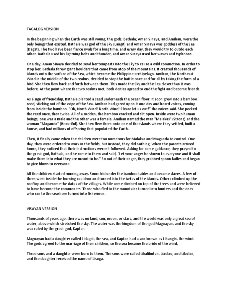 Filipino Creation Myths | PDF | Sky | Sea