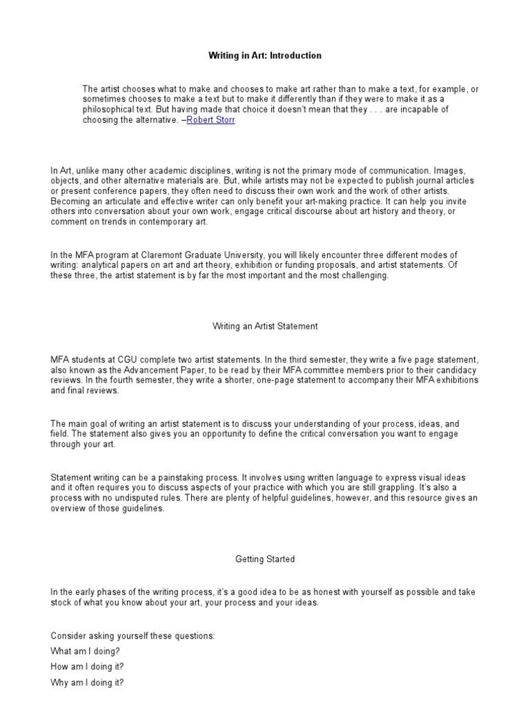 Writing An Artist Statement | PDF | Feminism | Gender Studies