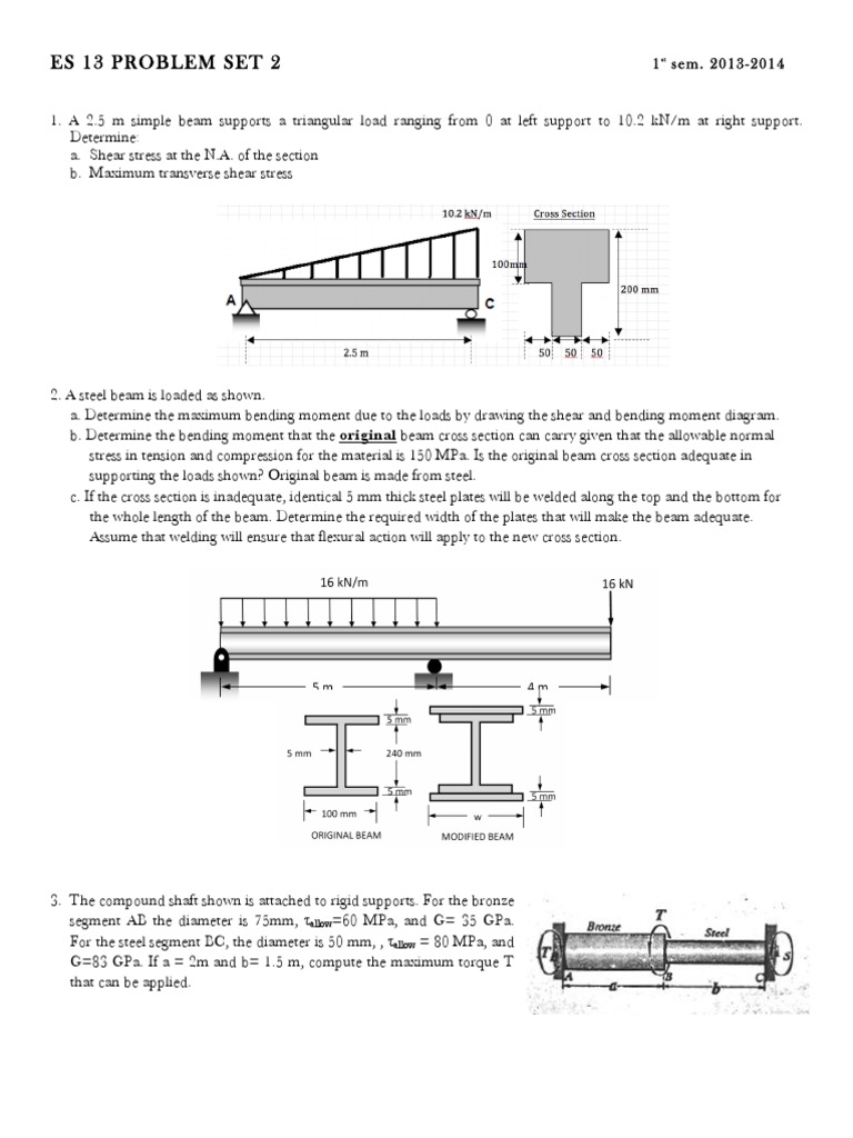 Problem Set2 Es 13 1st13-14 | PDF | Bending | Beam (Structure)