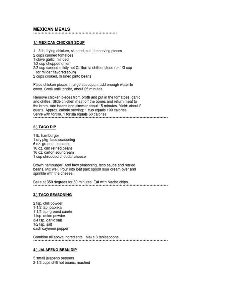 Authentic Mexican Meal Recipes Guide | PDF
