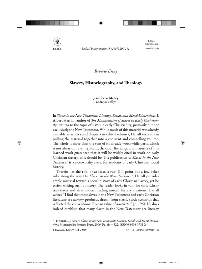 Slavery, Historiography, and Theology by Jennifer Glancy | PDF ...