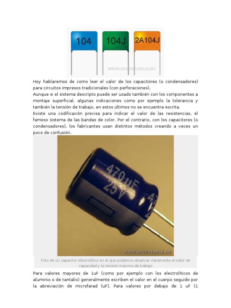 Como Leer El Valor de Los Capacitores | Condensador | Aislador ...
