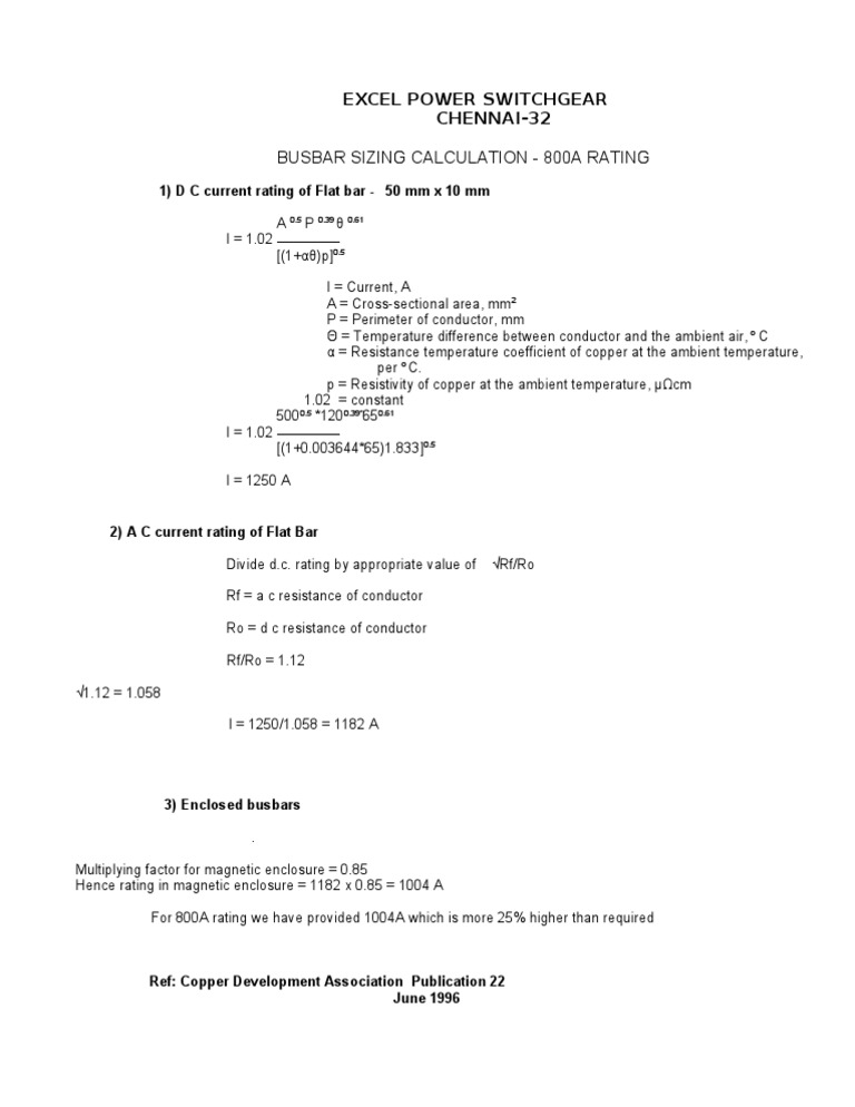 Busbar Sizing Calculation | PDF | Electrical Conductor | Electrical ...