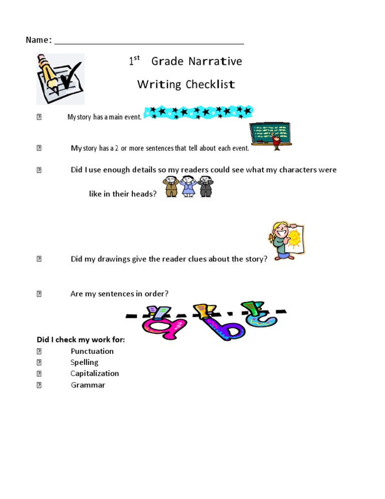 1st Grade Narrative Writing Checklist | PDF