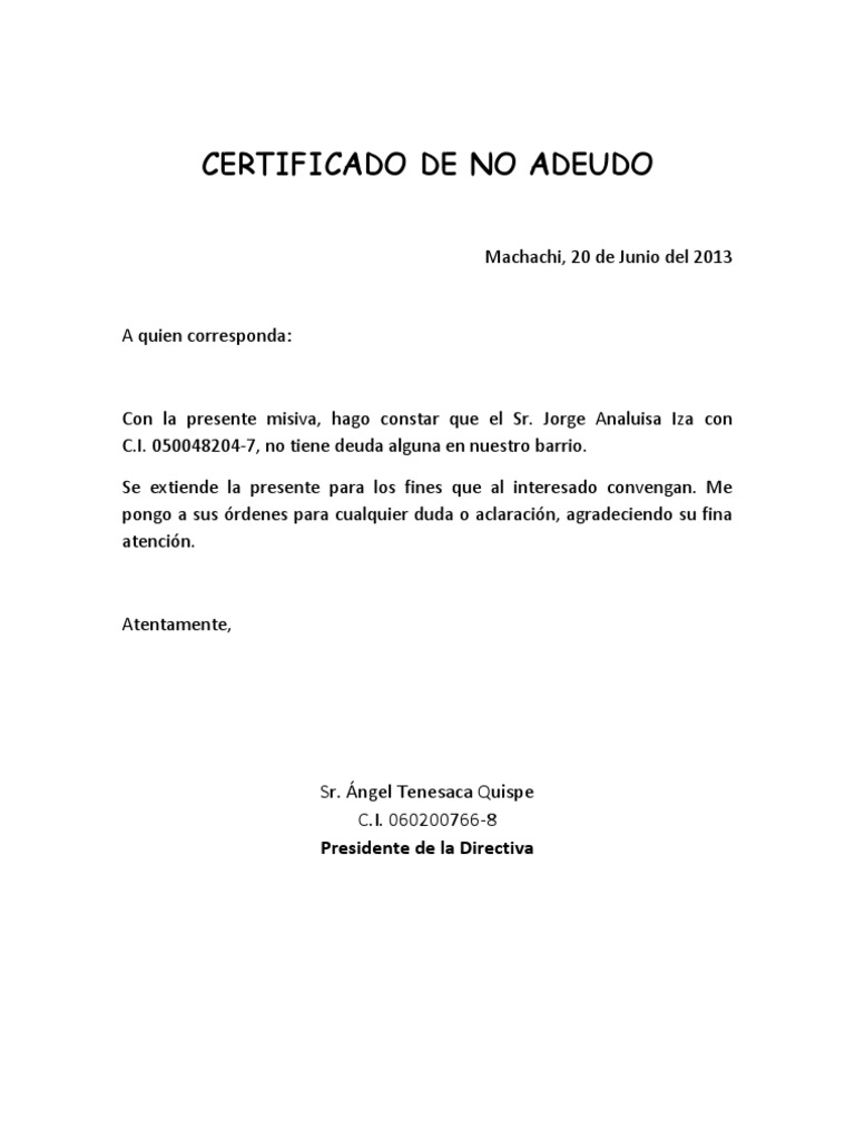 Certificado de No Adeudo | PDF