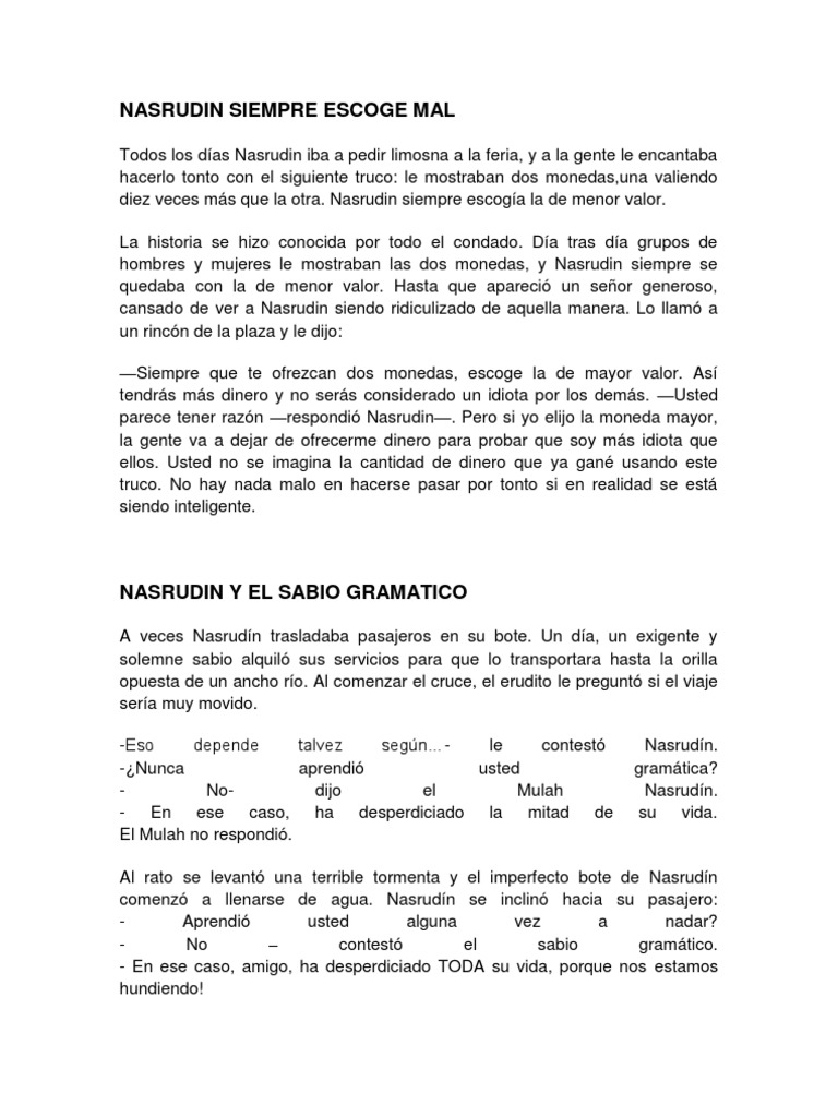 Cuentos de Nasrudin: Sabiduría Sufi | PDF