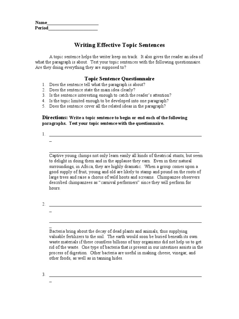 Writing Effective Topic Sentences | PDF | Chimpanzee | Ant