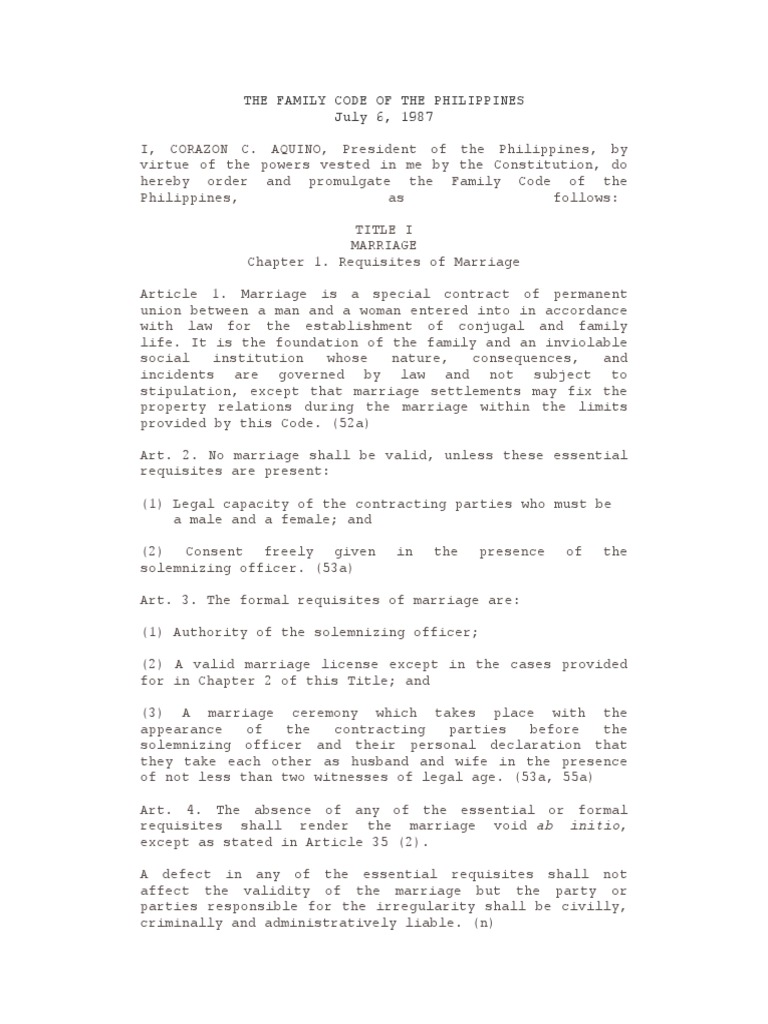 The Family Code of The Philippines | PDF | Marriage License | Annulment