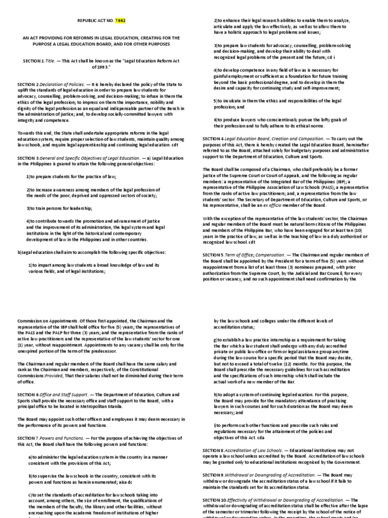 An Act Providing For Reforms in Legal Education, Creating For The ...