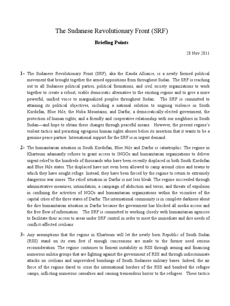 The Sudanese Revolutionary Front (SRF) : Briefing Points | PDF | Sudan ...