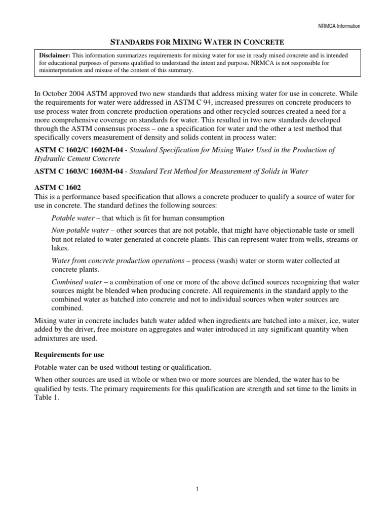ASTM Standards for Concrete Water | PDF | Concrete | Density