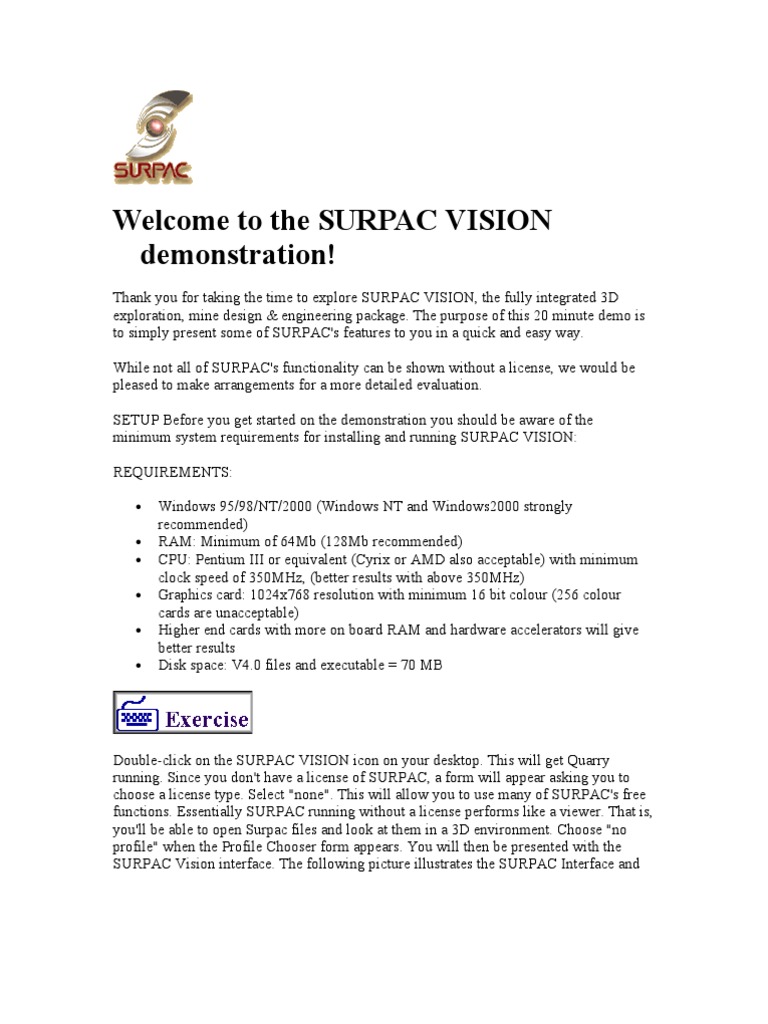 SURPAC VISION Demo Guide | PDF | Menu (Computing) | Icon (Computing)
