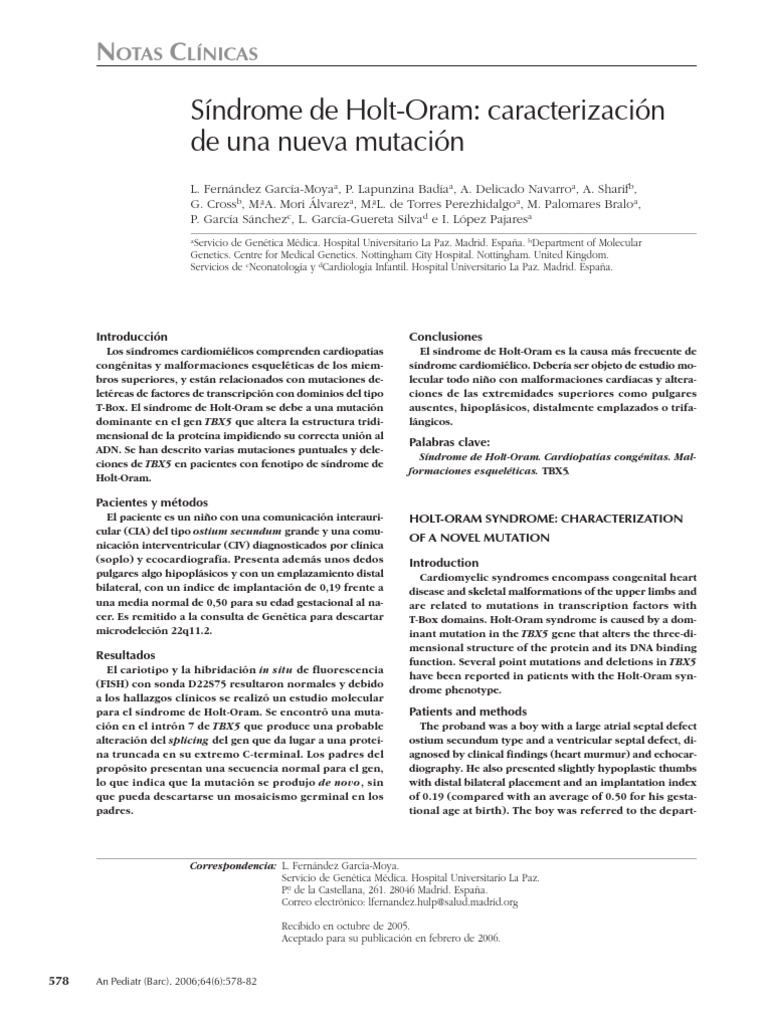 Síndrome de Holt-Oram | PDF | Mutación | Genética