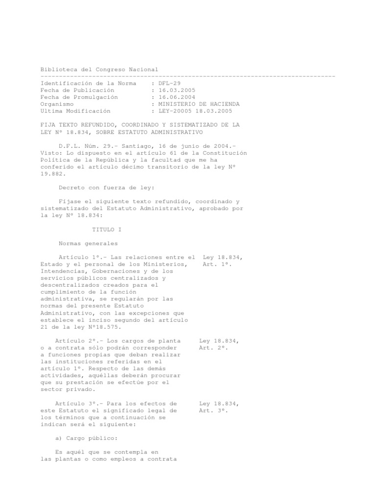 Ley - 18834 Estatuto Administrativo | PDF