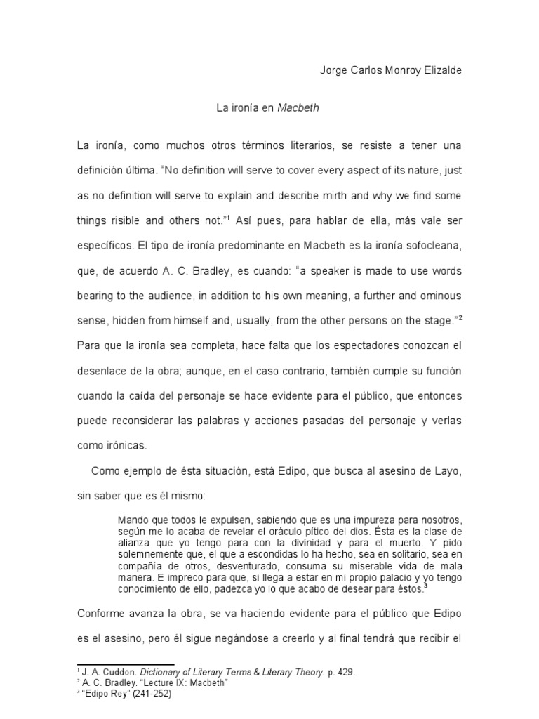 Ironía dramática en Macbeth | PDF | Macbeth | Ironía