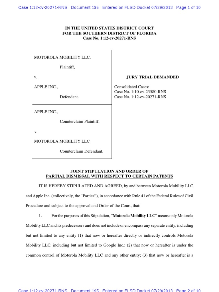 Joint Stipulation and Order of Partial Dismissal | PDF | Patent ...