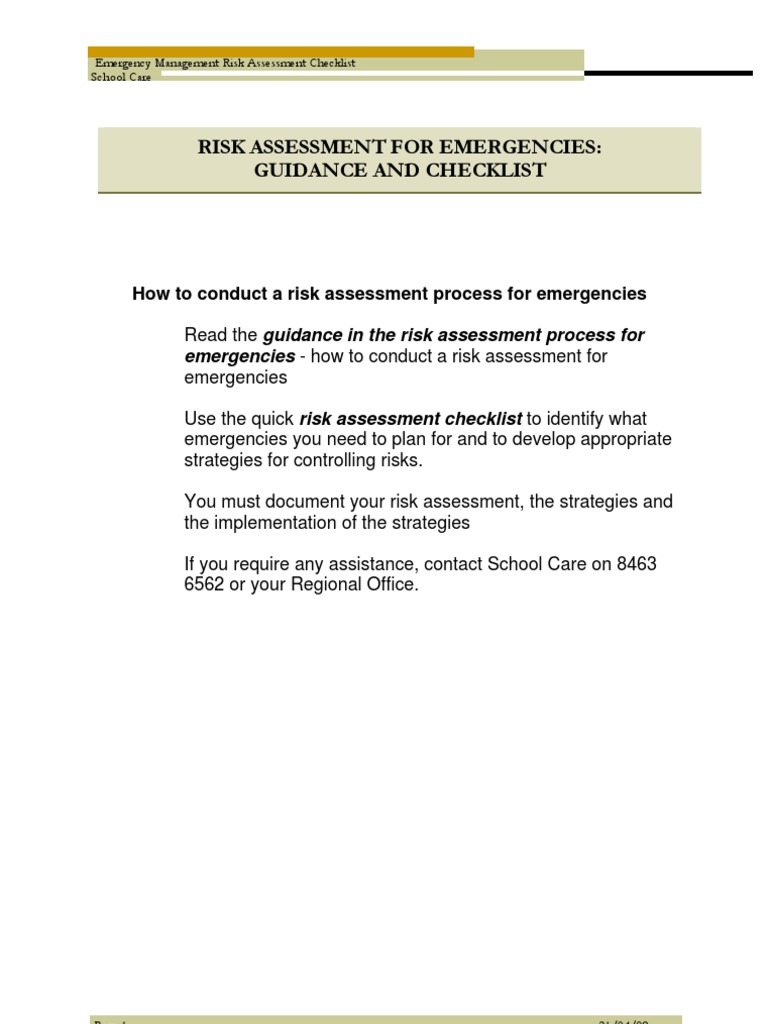 Risk Assessment For Emerge | PDF | Emergency Management | Emergency