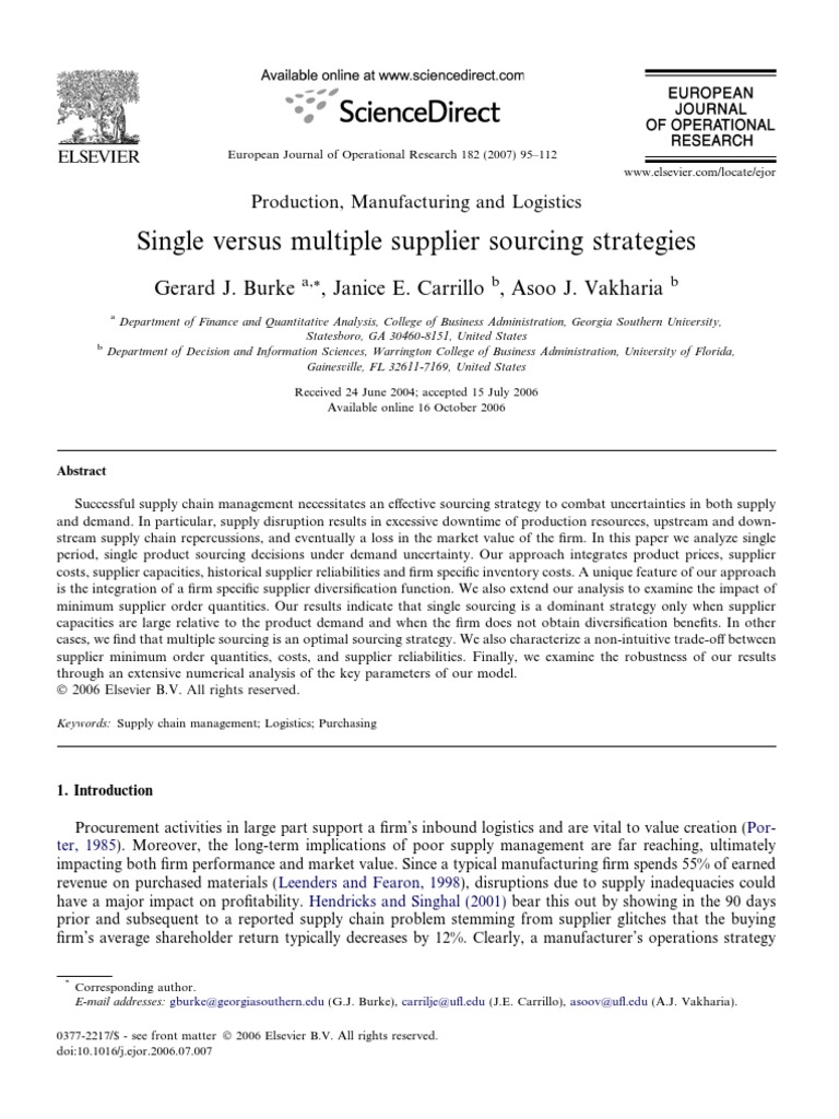 Multi Sourcing | PDF | Procurement | Supply Chain