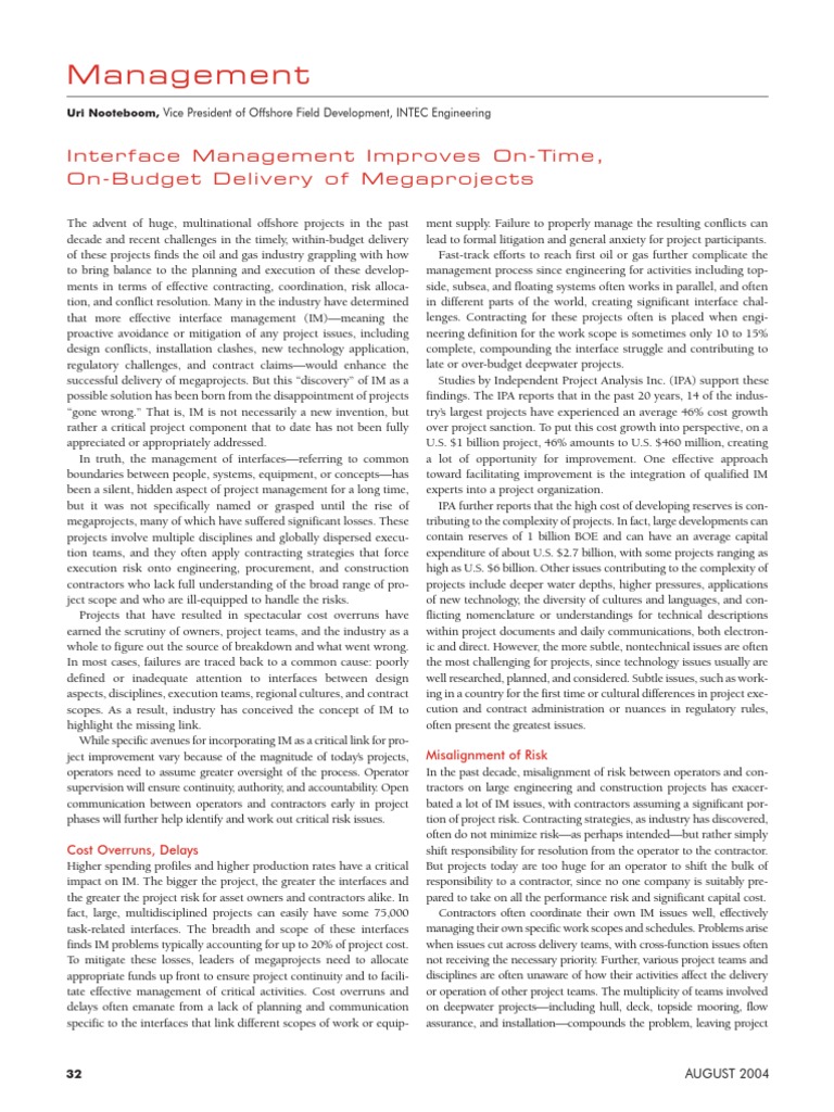 Mega Project Interface Management | PDF | Project Management | Risk