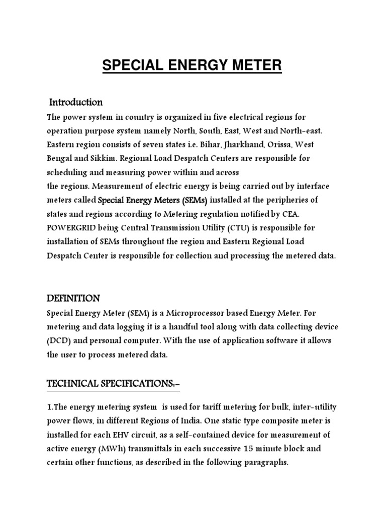 Special Energy Meter: Technical Specifications and Functions of an ...