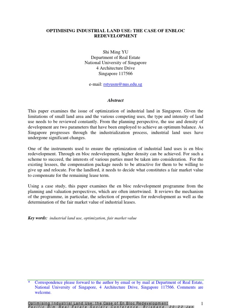 Optimising Industrial Land Use Through Higher Density Redevelopment: A ...