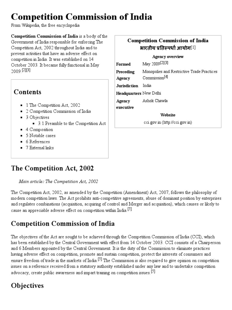 Competition Commission of India - Wikipedia, The Free Encyclopedia ...