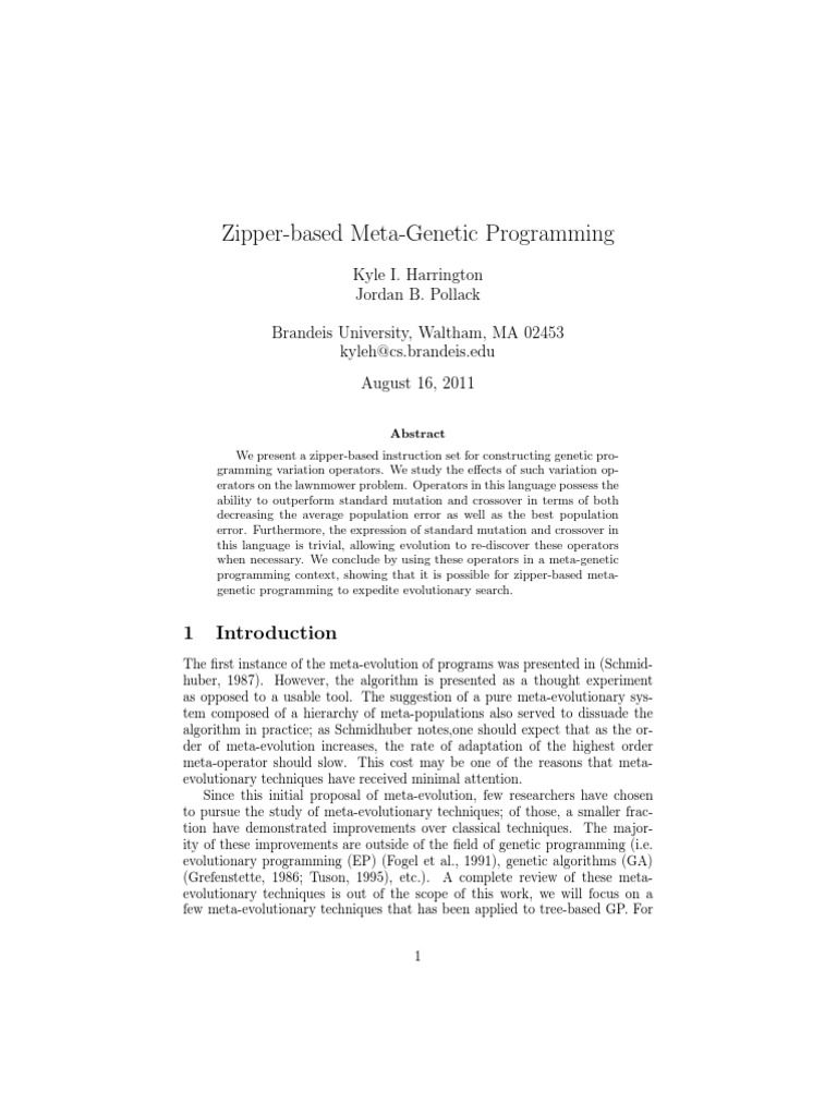 Zipper Based MGP | Download Free PDF | Genetic Algorithm | Evolution