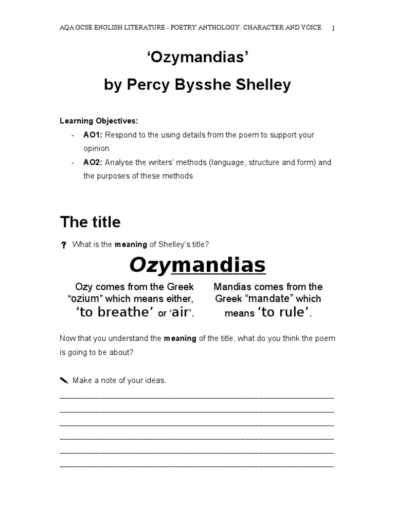 Ozymandias: Ozymandias' by Percy Bysshe Shelley | PDF | Pharaoh | Poetry