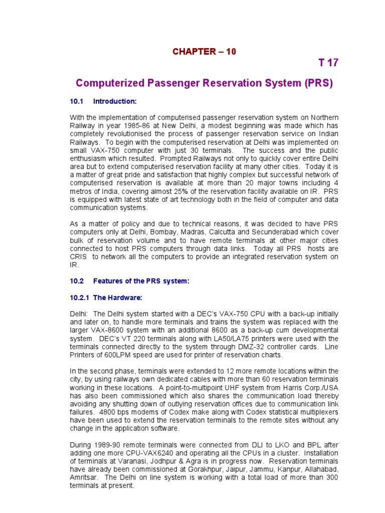 T17 Computerized Passenger Reservation System (PRS) : Chapter - 10 ...
