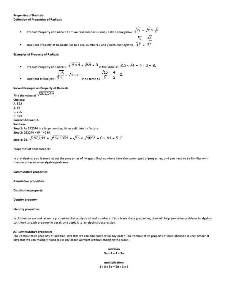 Properties of Radicals | Download Free PDF | Multiplication | Algebra