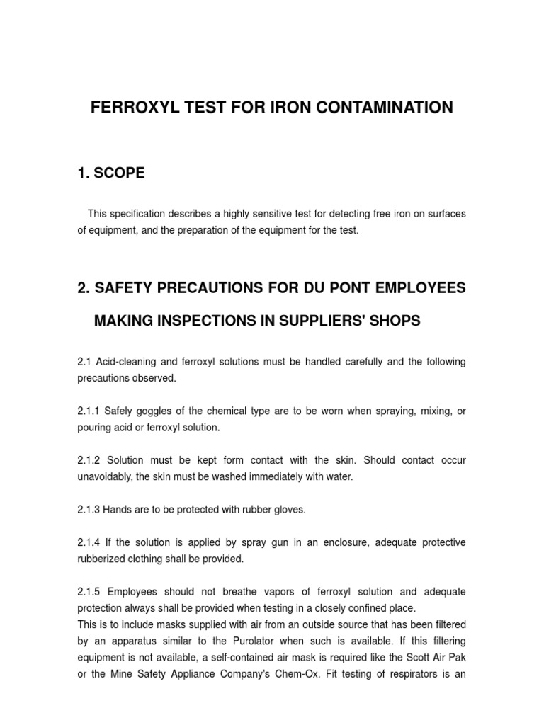 Ferroxyl Test For Iron Contamination | PDF