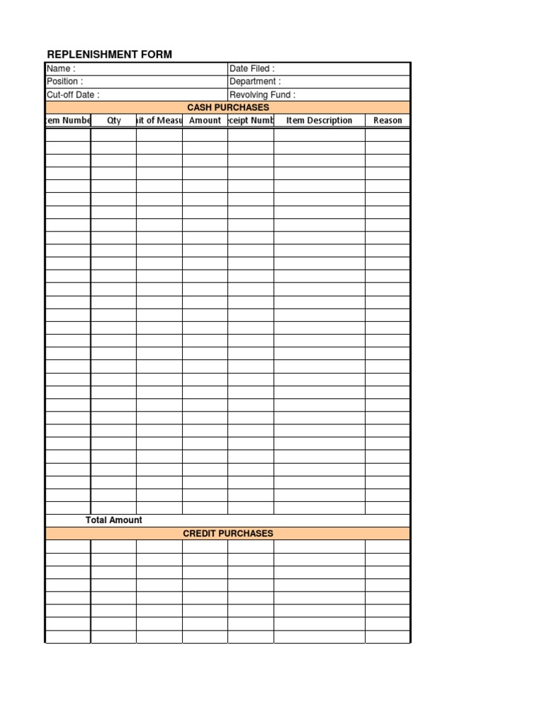 Replenishment Form: Item Number Qty Unit of Measureamountreceipt Number ...
