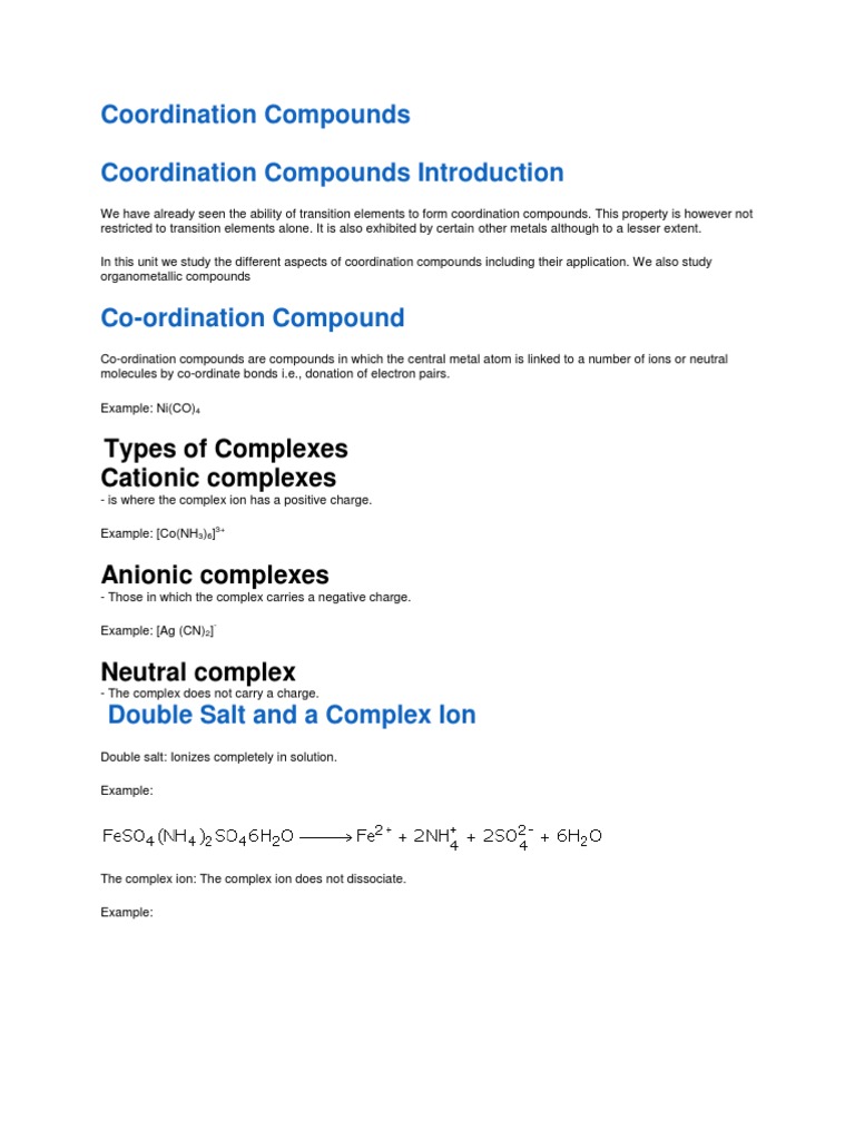 Coordination Compounds Coordination Compounds Introduction: Types of ...