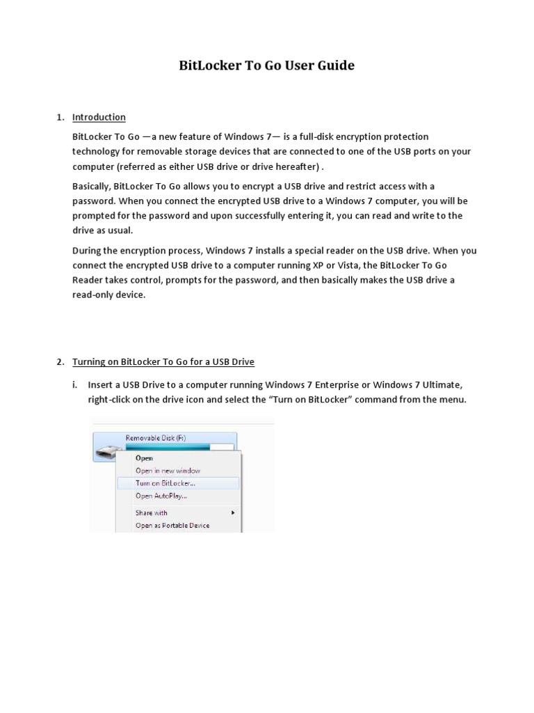 An Instructional Guide For Using Bitlocker To Go To Encrypt And Access
