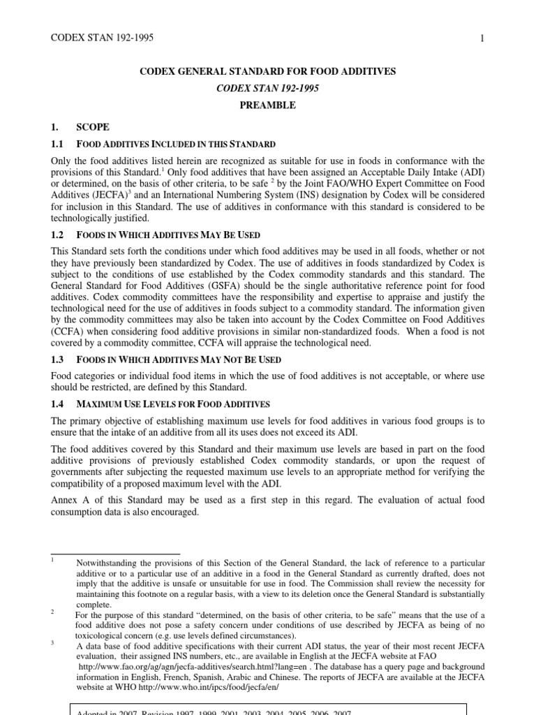 Codex General Standard For Food Additives. | PDF | Cream | Buttermilk