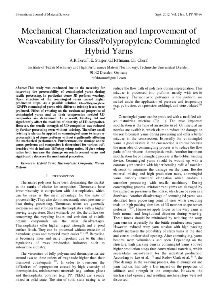 Mechanical Characterization and Improvement of Weaveability For Glass ...