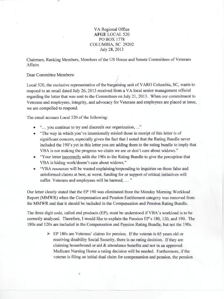 AFGE Letter To US House & Senate VA Committee | PDF | Agent Orange ...
